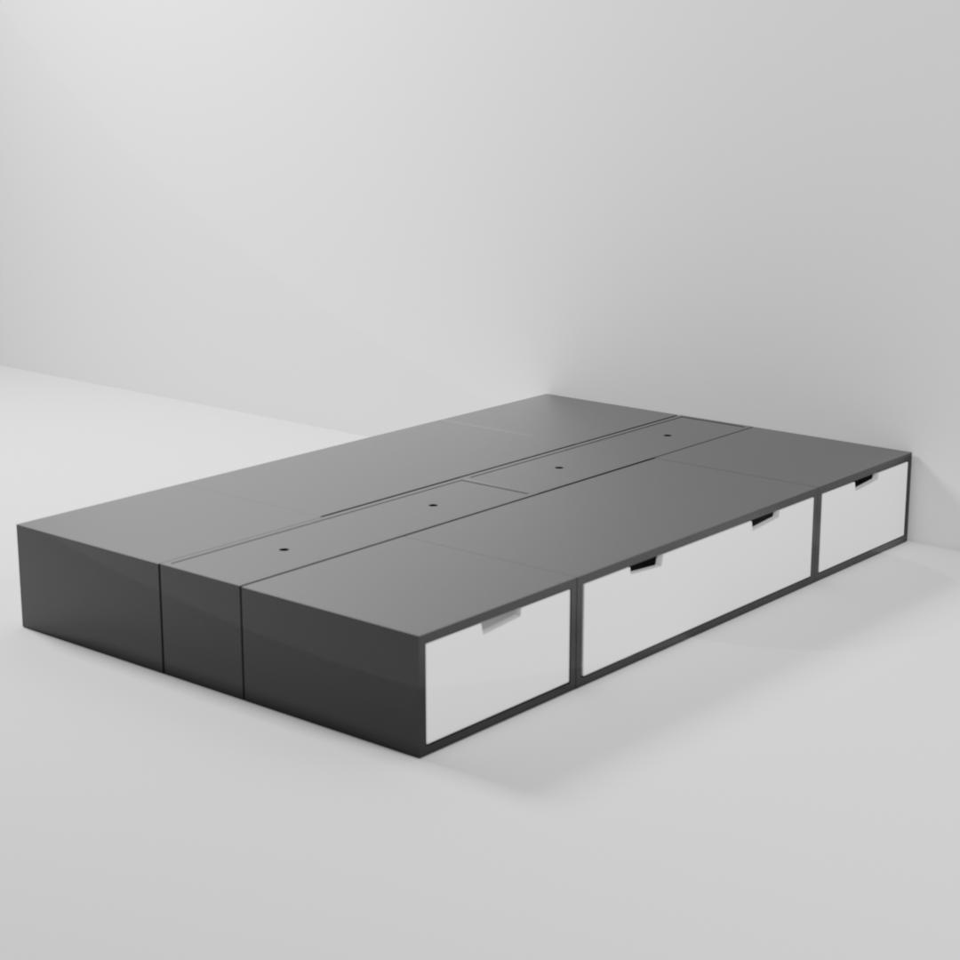 Lit ado avec rangement "Podium" configuration centrée en 120 de largeur ...